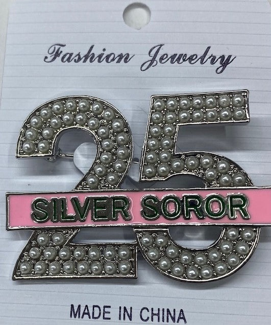 AKA 25th Silver Soror Brooch Pin – Greek Apparel and More
